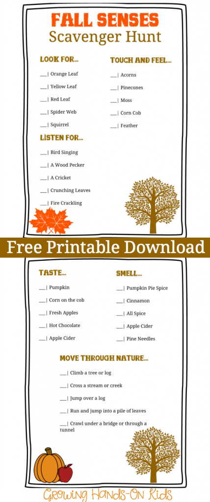 Fall Senses Scavenger Hunt Printable