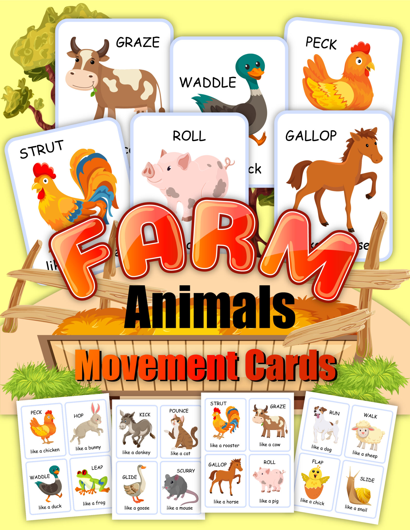 Farm Animal Movement Cards - Free Printable Download