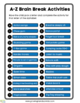 A-Z Brain Break Activity Ideas for Kids - Free Printable!